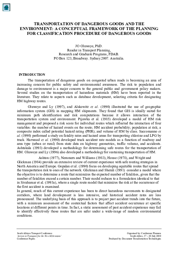 (PDF) Transportation of dangerous goods and the environment : a ...