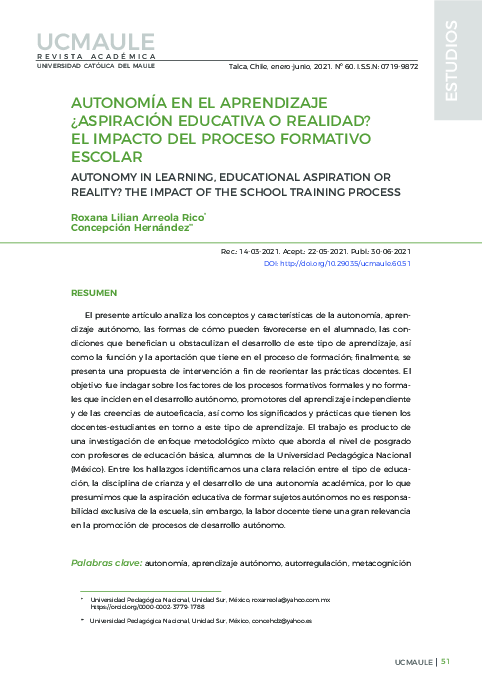 (PDF) Autonomía en el aprendizaje ¿aspiración educativa o realidad? el impacto del proceso ...