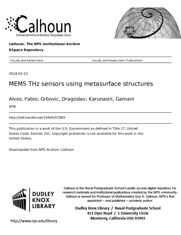 (PDF) MEMS THz sensors using metasurface structures