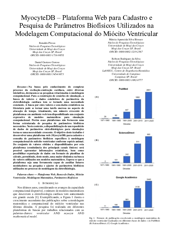 (PDF) MyocyteDB – Plataforma Web para Cadastro e Pesquisa de Parâmetros Biofísicos Utilizados na ...