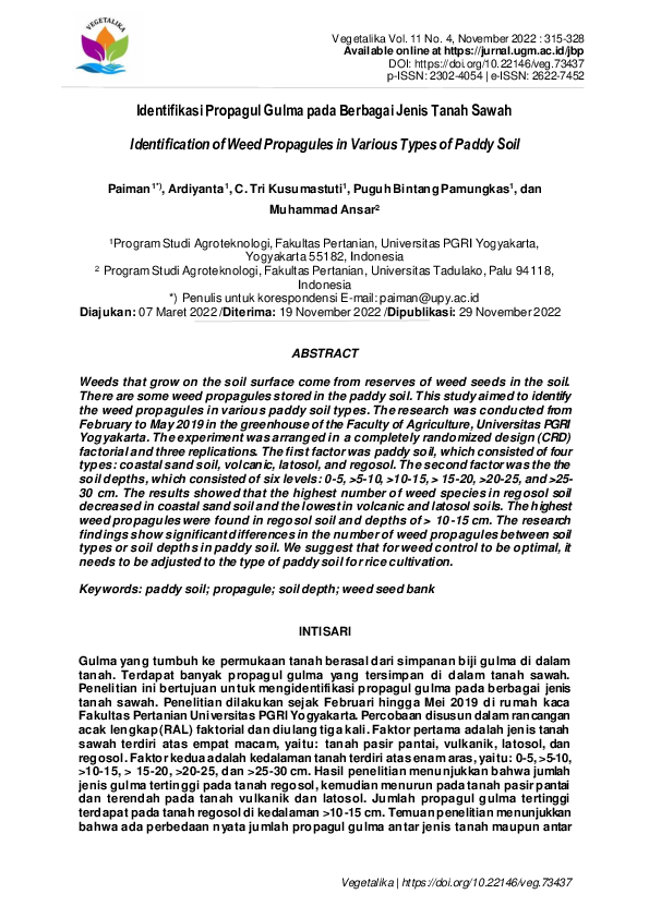 (PDF) Identifikasi Propagul Gulma pada Berbagai Jenis Tanah Sawah