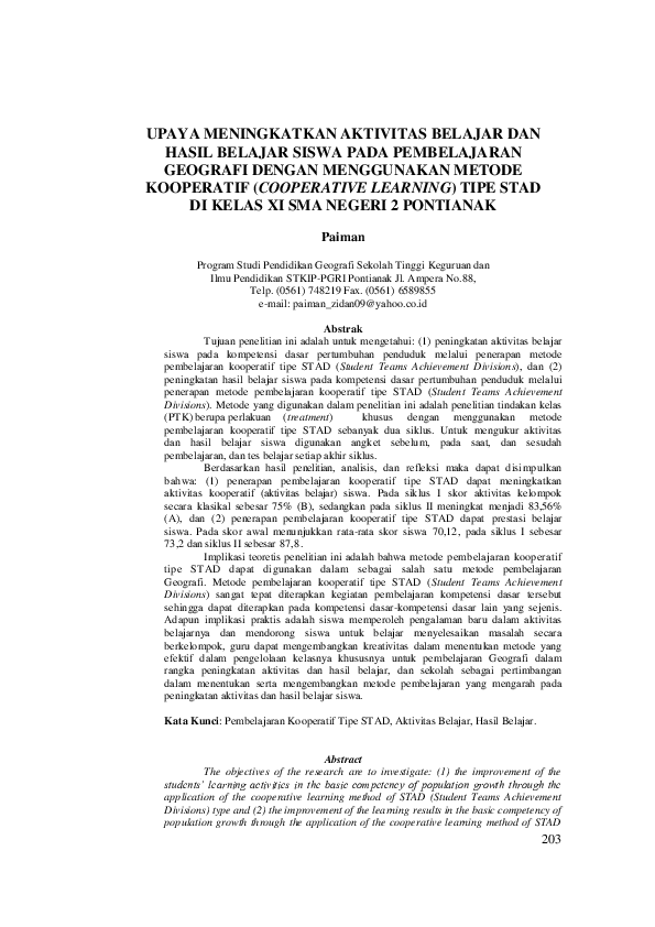 (PDF) Upaya Meningkatkan Aktivitas Belajar Dan Hasil Belajar Siswa Pada ... (PDF) Upaya Meningkatkan Aktivitas Belajar Dan Hasil Belajar Siswa Pada ...