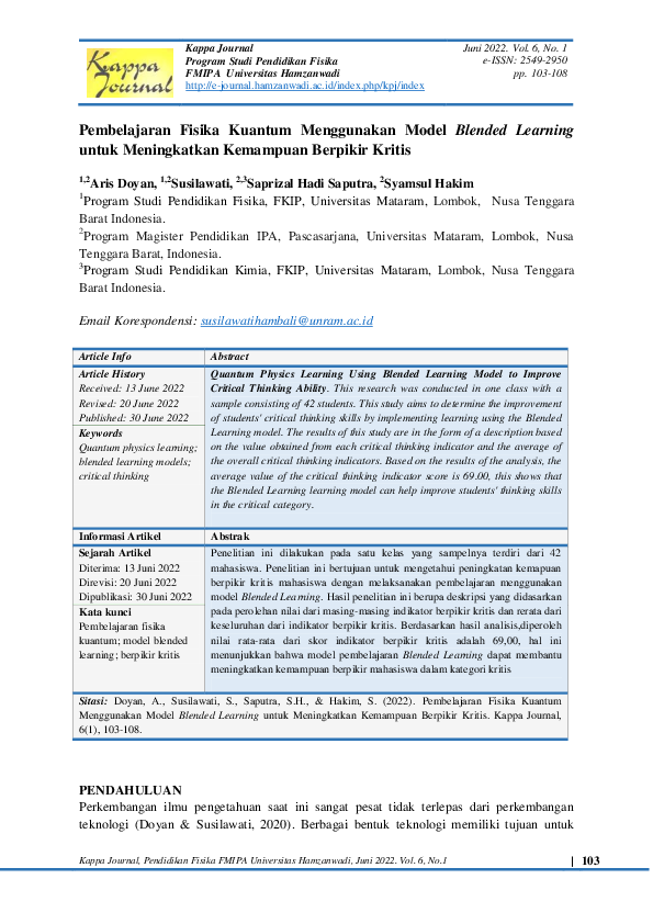 (PDF) Pembelajaran Fisika Kuantum Menggunakan Model Blended Learning untuk Meningkatkan ...