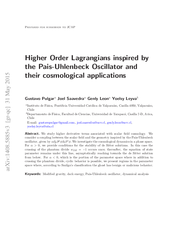 Pdf Higher Order Lagrangians Inspired By The Pais Uhlenbeck