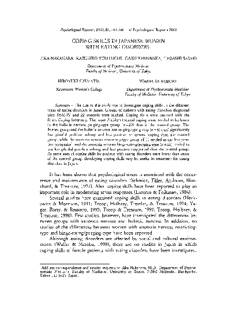 (PDF) Coping Skills in Japanese Women with Eating Disorders