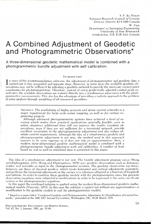 (PDF) A combined adjustment of geodetic and photogrammetric observations
