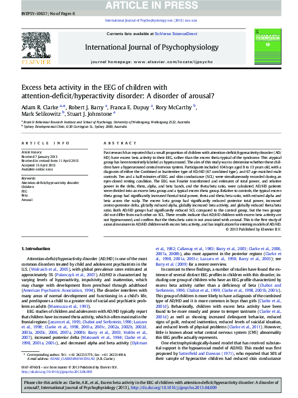 (PDF) Excess beta activity in the EEG of children with attention ...