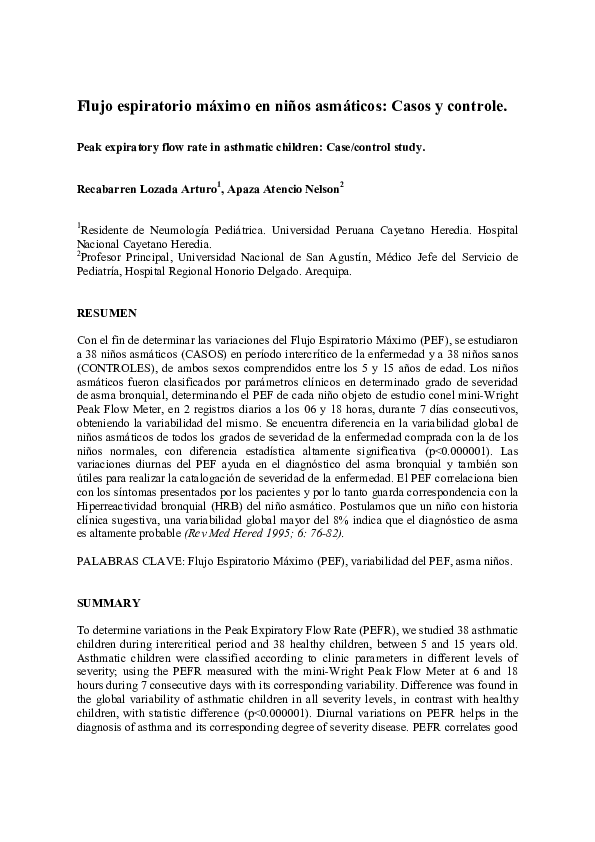 (PDF) Flujo espiratorio máximo en niños asmáticos: Casos y controle