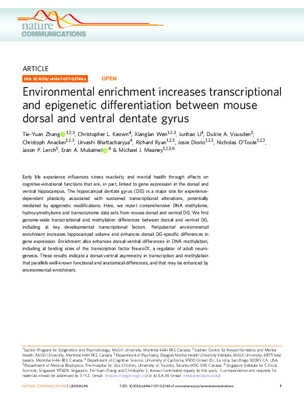 (PDF) Environmental enrichment increases transcriptional and epigenetic ...