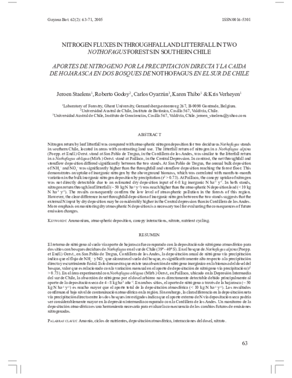 (PDF) Nitrogen Fluxes in Throughfall and Litterfall in Two Nothofagus ...