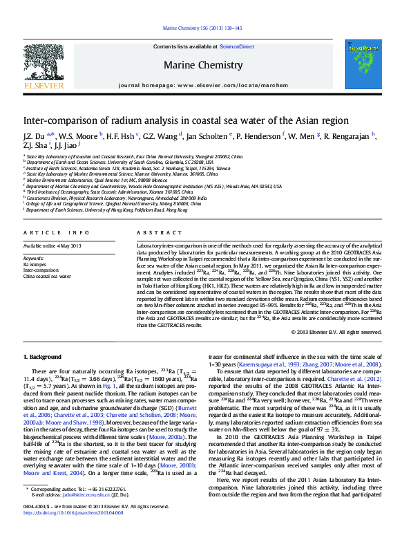 (PDF) Inter-comparison of radium analysis in coastal sea water of the ...