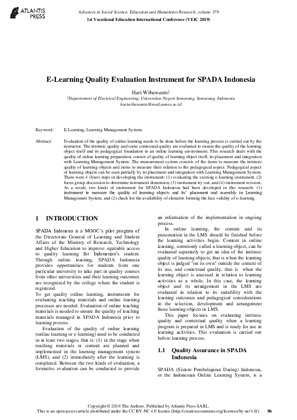 (PDF) E-Learning Quality Evaluation Instrument for SPADA Indonesia