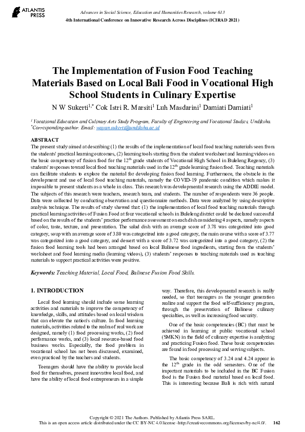 (PDF) The Implementation of Fusion Food Teaching Materials Based on ...