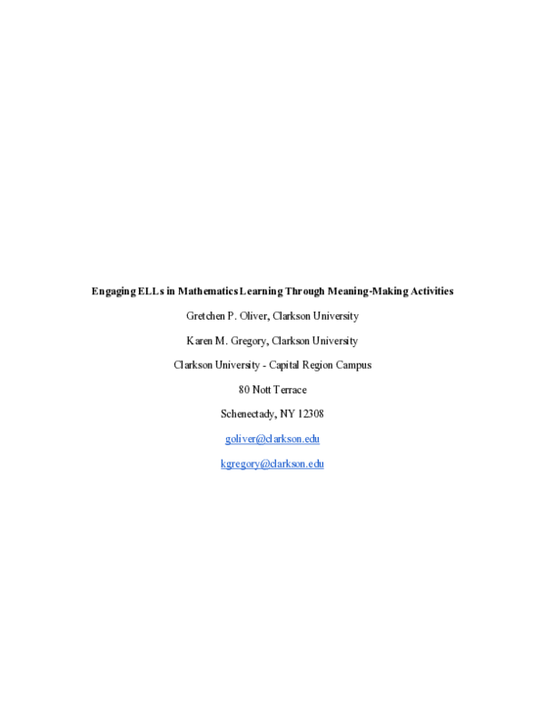 (PDF) Engaging ELLs in Mathematics Learning Through Meaning-Making ...