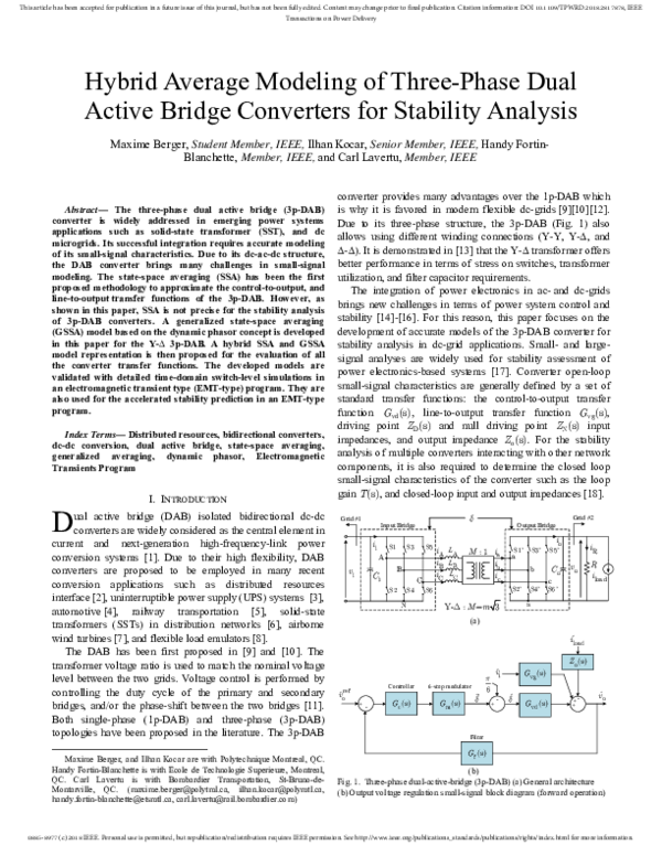 Pdf Hybrid Average Modeling Of Three Phase Dual Active Bridge