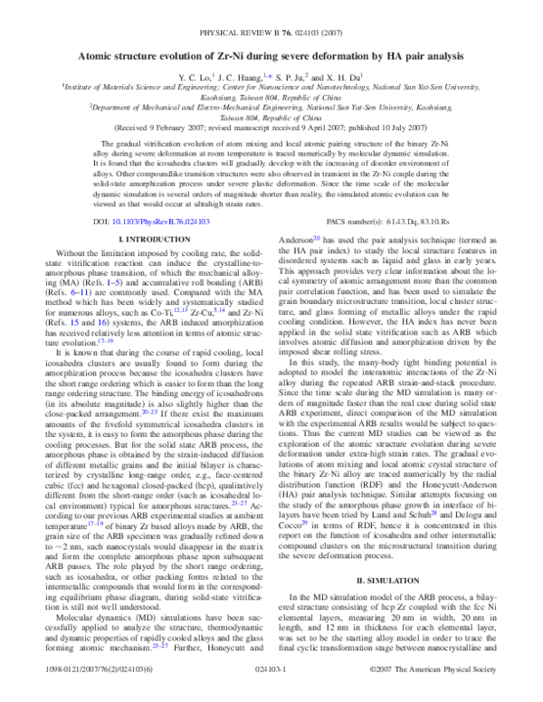 (PDF) Atomic structure evolution of Zr-Ni during severe deformation by ...