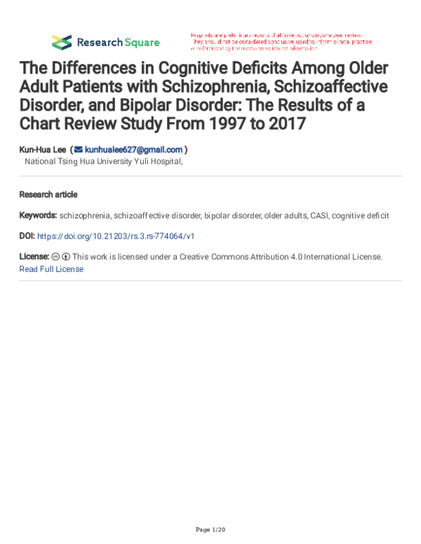 (PDF) The Differences in Cognitive Deficits Among Older Adult Patients ...