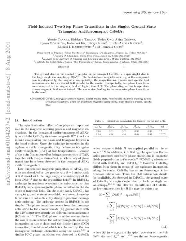 (PDF) Field-Induced Two-Step Phase Transitions in the Singlet Ground State Triangular ...