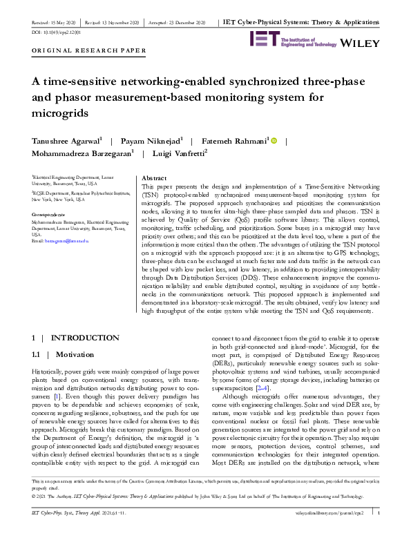 Pdf A Time‐sensitive Networking‐enabled Synchronized Three‐phase And