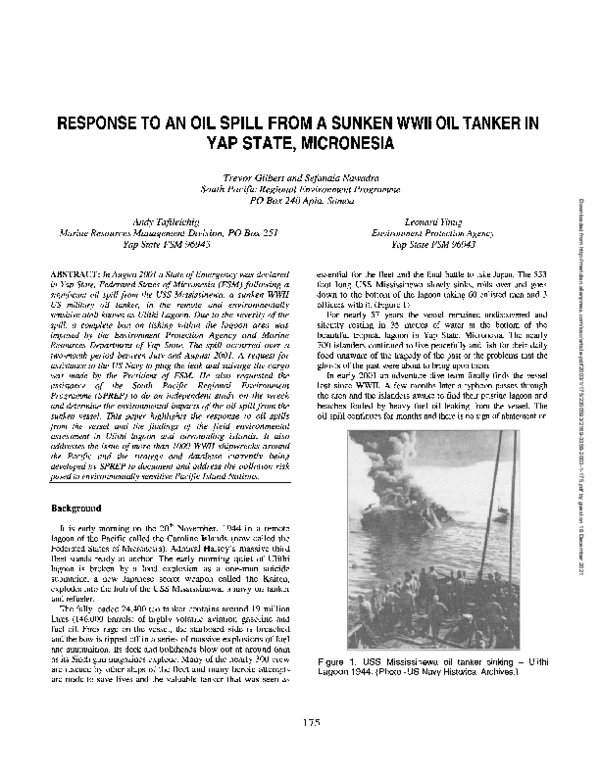(PDF) Response to an Oil Spill from a Sunken WWII Oil Tanker in Yap ...