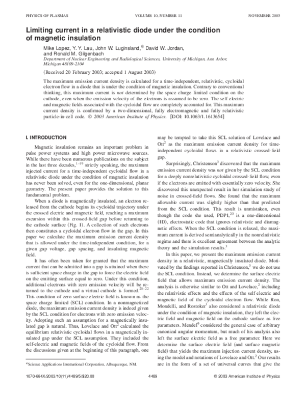 (PDF) Limiting current in a relativistic diode under the condition of ...