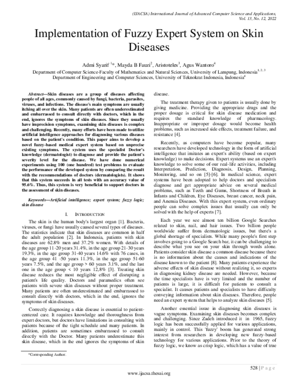 (PDF) Implementation of Fuzzy Expert System on Skin Diseases