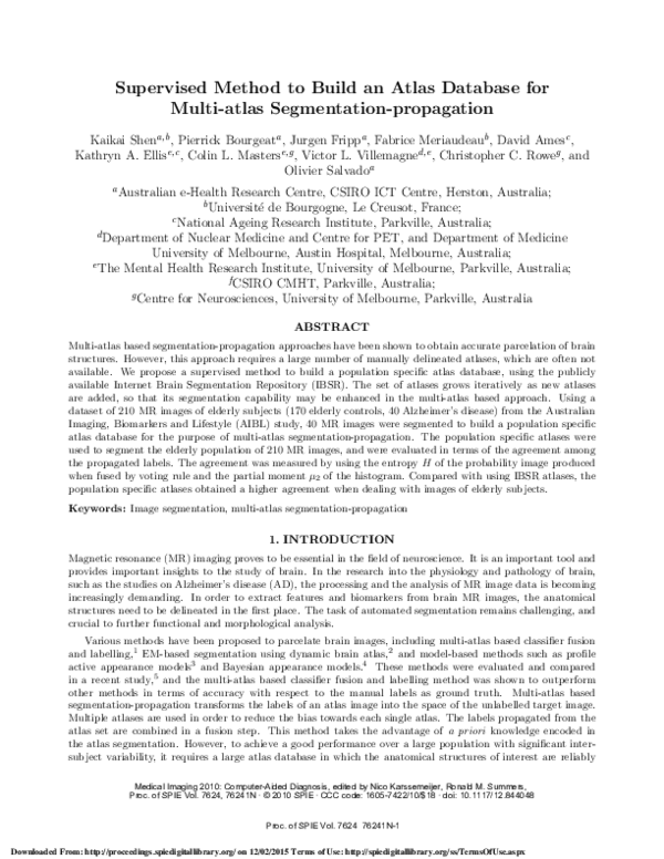 Pdf Supervised Method To Build An Atlas Database For Multi Atlas Segmentation Propagation 