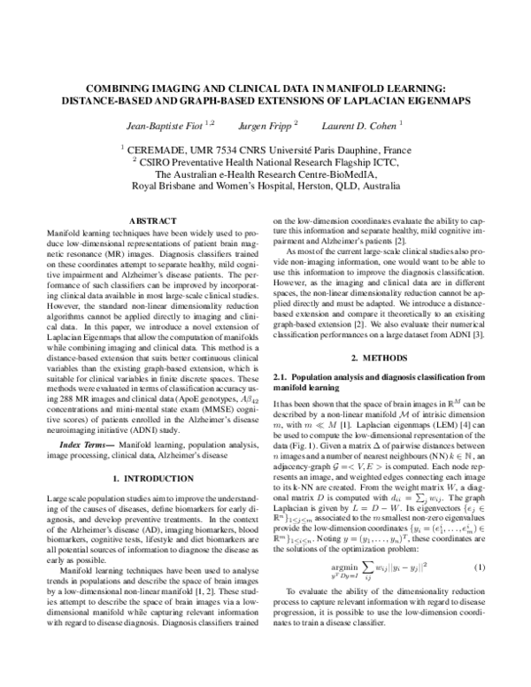 Pdf Combining Imaging And Clinical Data In Manifold Learning Distance Based And Graph Based