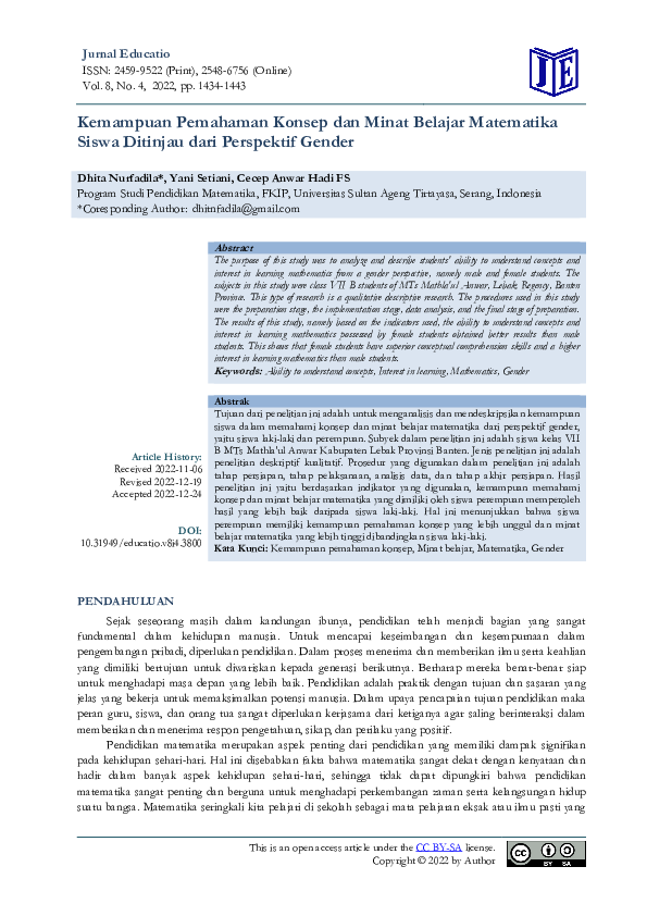 (PDF) Kemampuan Pemahaman Konsep dan Minat Belajar Matematika Siswa Ditinjau dari Perspektif Gender