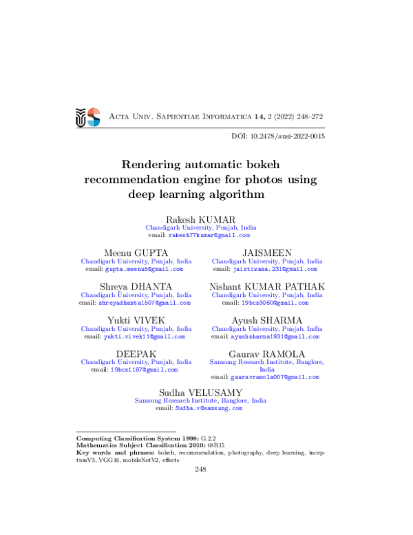 (PDF) Rendering automatic bokeh recommendation engine for photos using deep learning algorithm