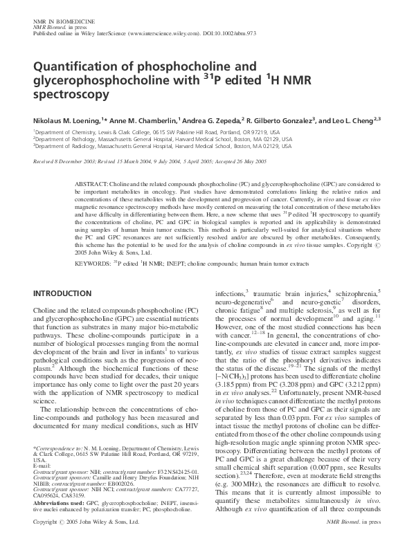 (PDF) Quantification of phosphocholine and glycerophosphocholine ...