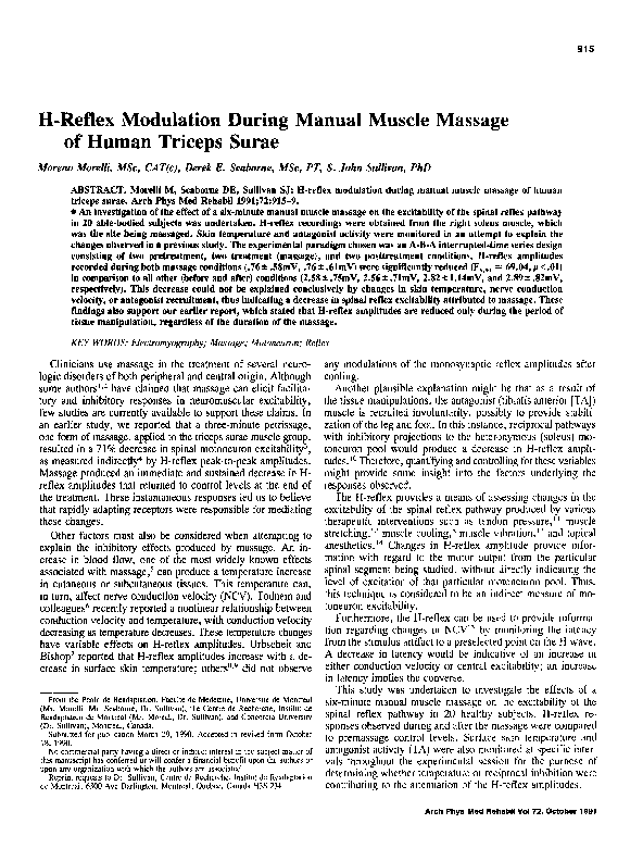 (PDF) H-reflex modulation during manual muscle massage of human triceps ...
