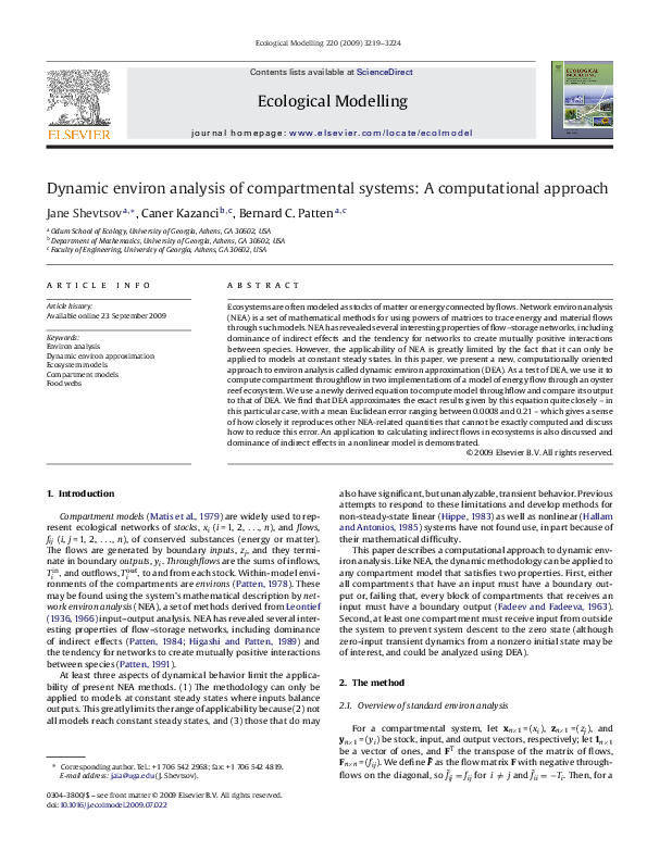 (PDF) Dynamic environ analysis of compartmental systems: A computational approach