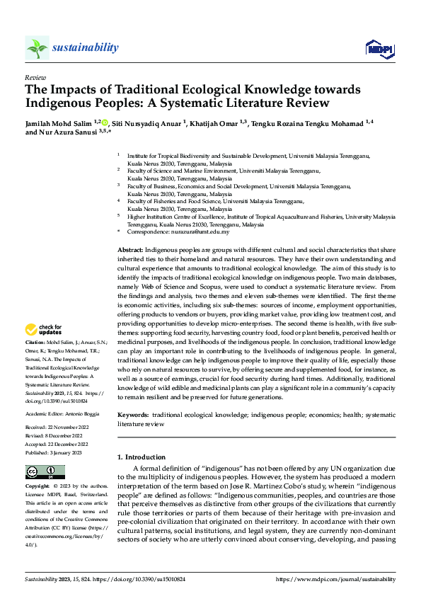 (PDF) The Impacts of Traditional Ecological Knowledge towards ...