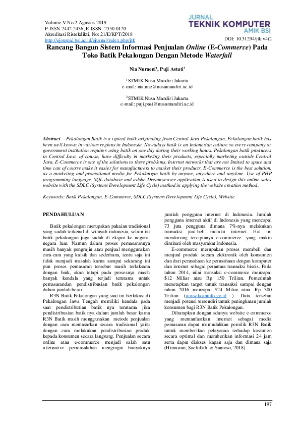 (PDF) Rancang Bangun Sistem Informasi Penjualan Online (E-Commerce) Pada Toko Batik Pekalongan ...