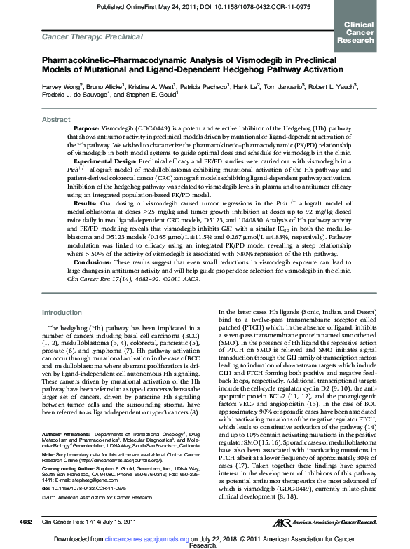 (PDF) Pharmacokinetic-Pharmacodynamic Analysis of Vismodegib in ...
