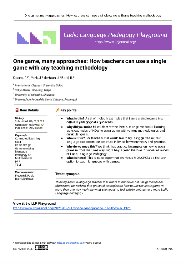 (PDF) One game, many approaches: How teachers can use a single game ...