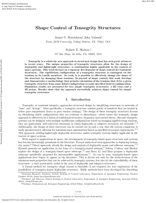 (PDF) Shape Control of Tensegrity Structures