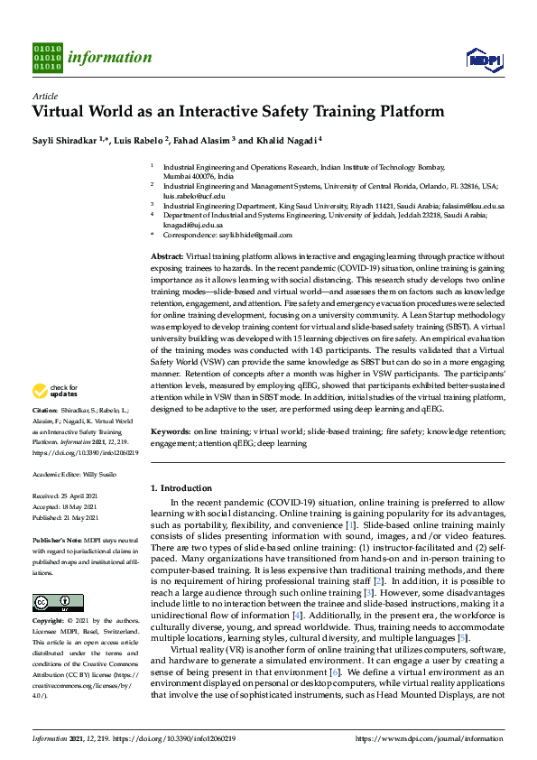 (PDF) Virtual World as an Interactive Safety Training Platform