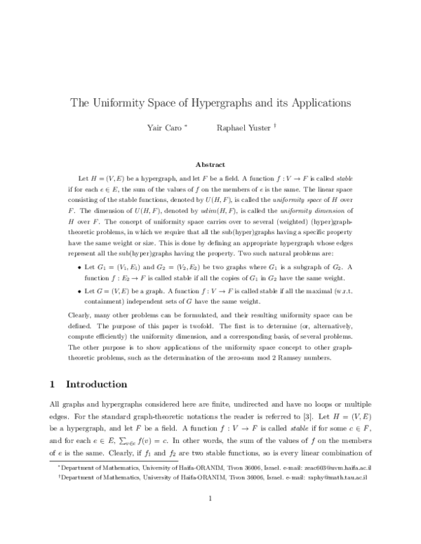 (PDF) The uniformity space of hypergraphs and its applications