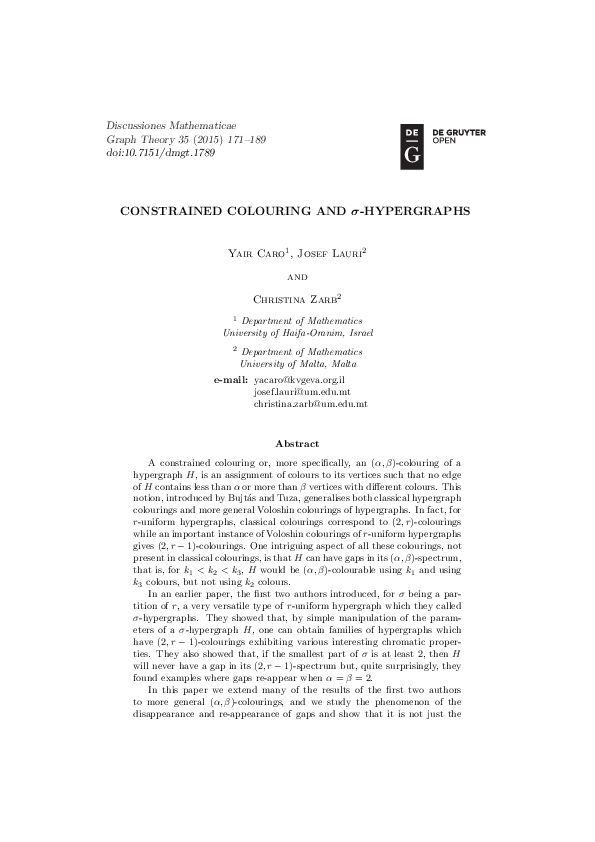 (PDF) Constrained colouring and σ-hypergraphs | Yair Caro - Academia.edu