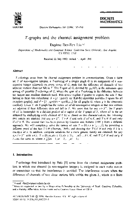 (PDF) T-graphs and the channel assignment problem