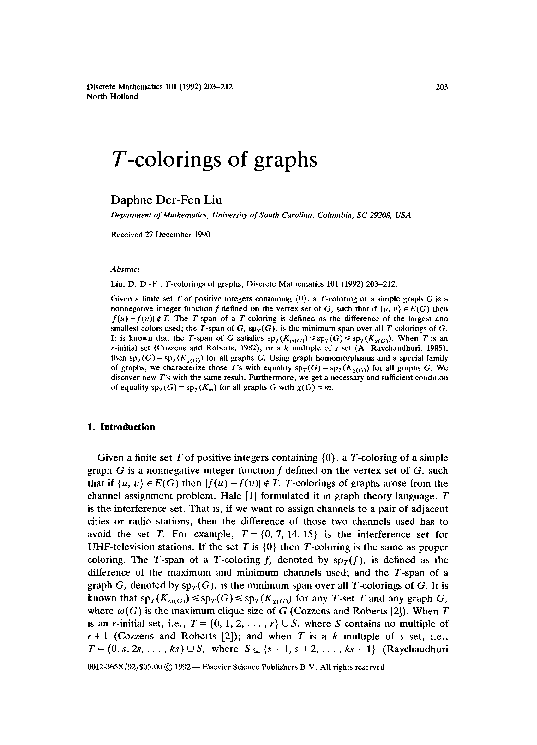 (PDF) T-colorings of graphs