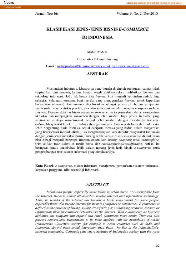 (PDF) Klasifikasi Jenis-Jenis Bisnis E-Commerce DI Indonesia