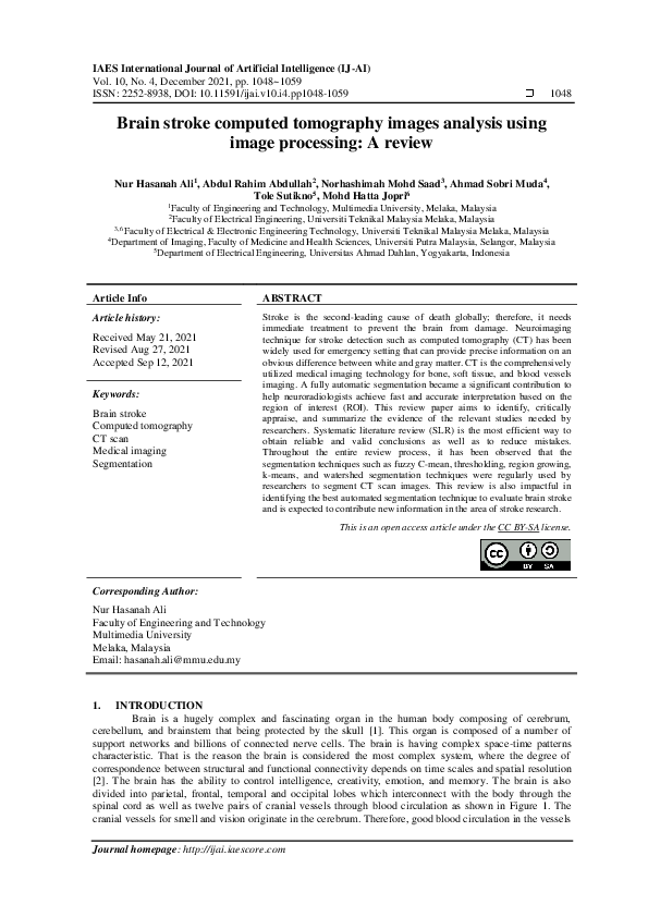 (PDF) Brain stroke computed tomography images analysis using image processing: A Review