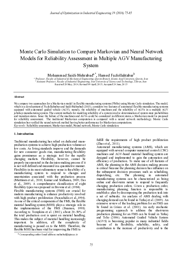 (PDF) Monte Carlo Simulation to Compare Markovian and Neural Network Models for Reliability ...