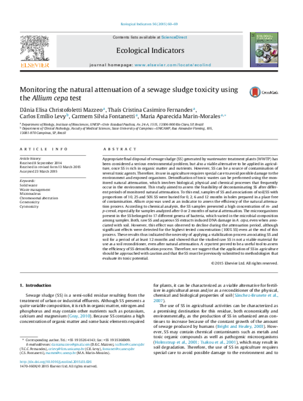 (PDF) Monitoring the natural attenuation of a sewage sludge toxicity ...