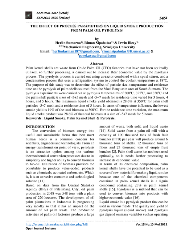 (PDF) The Effect of Process Parameters on Liquid Smoke Production from ...