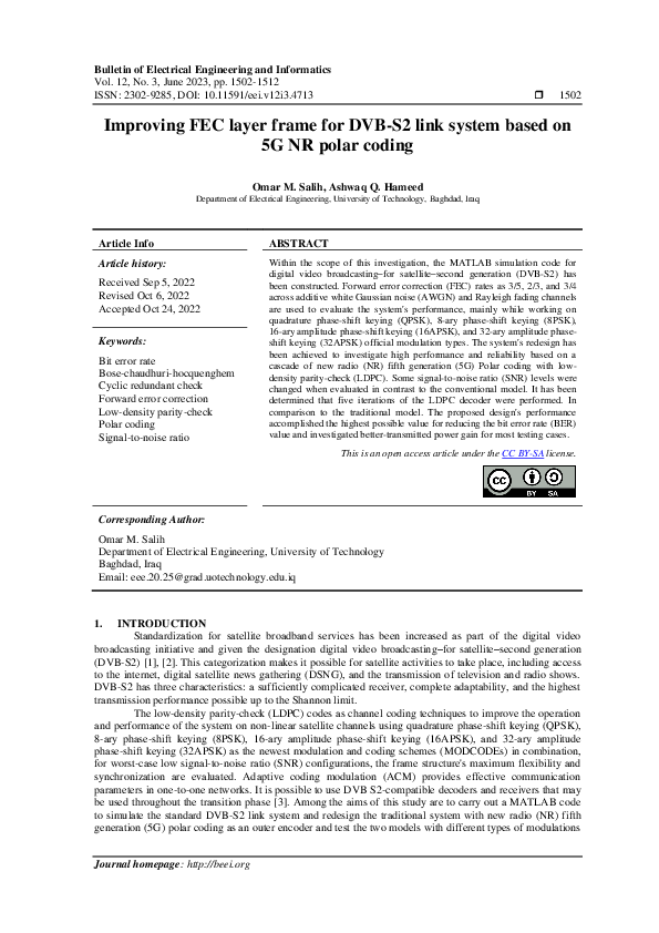 (PDF) Improving FEC layer frame for DVB-S2 link system based on 5G NR polar coding