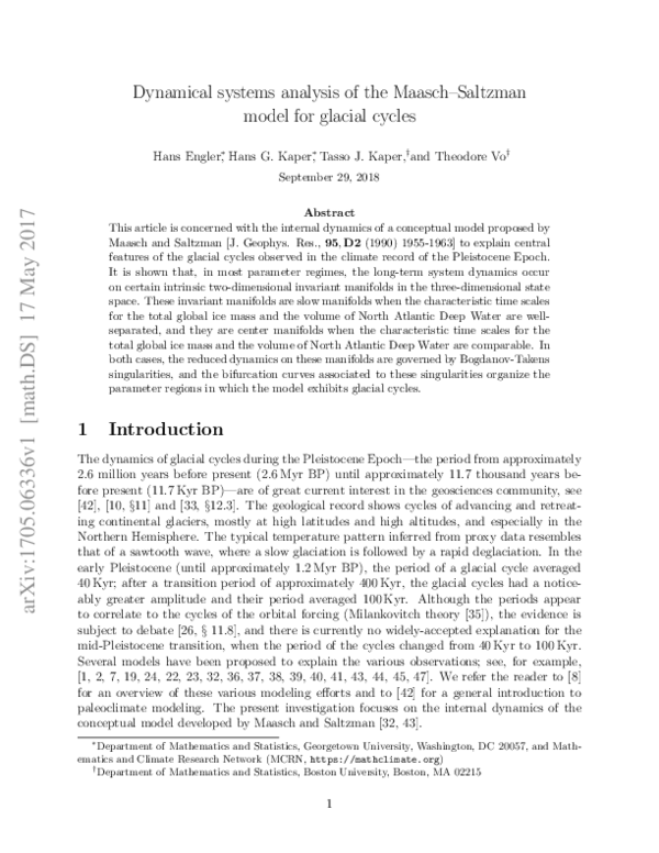 (PDF) Dynamical systems analysis of the Maasch–Saltzman model for ...